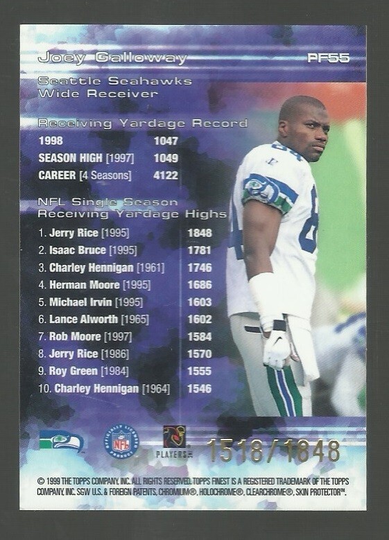 1999 TOPPS FINEST PROMINENT FIGURES #PF55 JOEY GALLOWAY NM/MT 1518/1848 ...