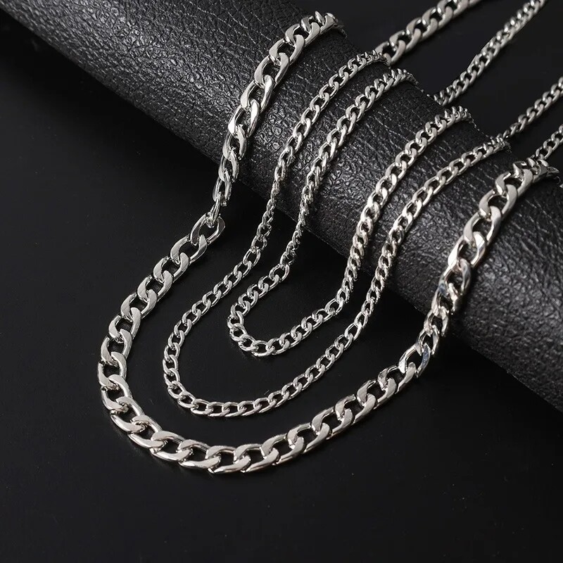 Mens Boys Curb Chain 18"-26" 2mm - 15mm Stainless Steel Silver Cuban ...