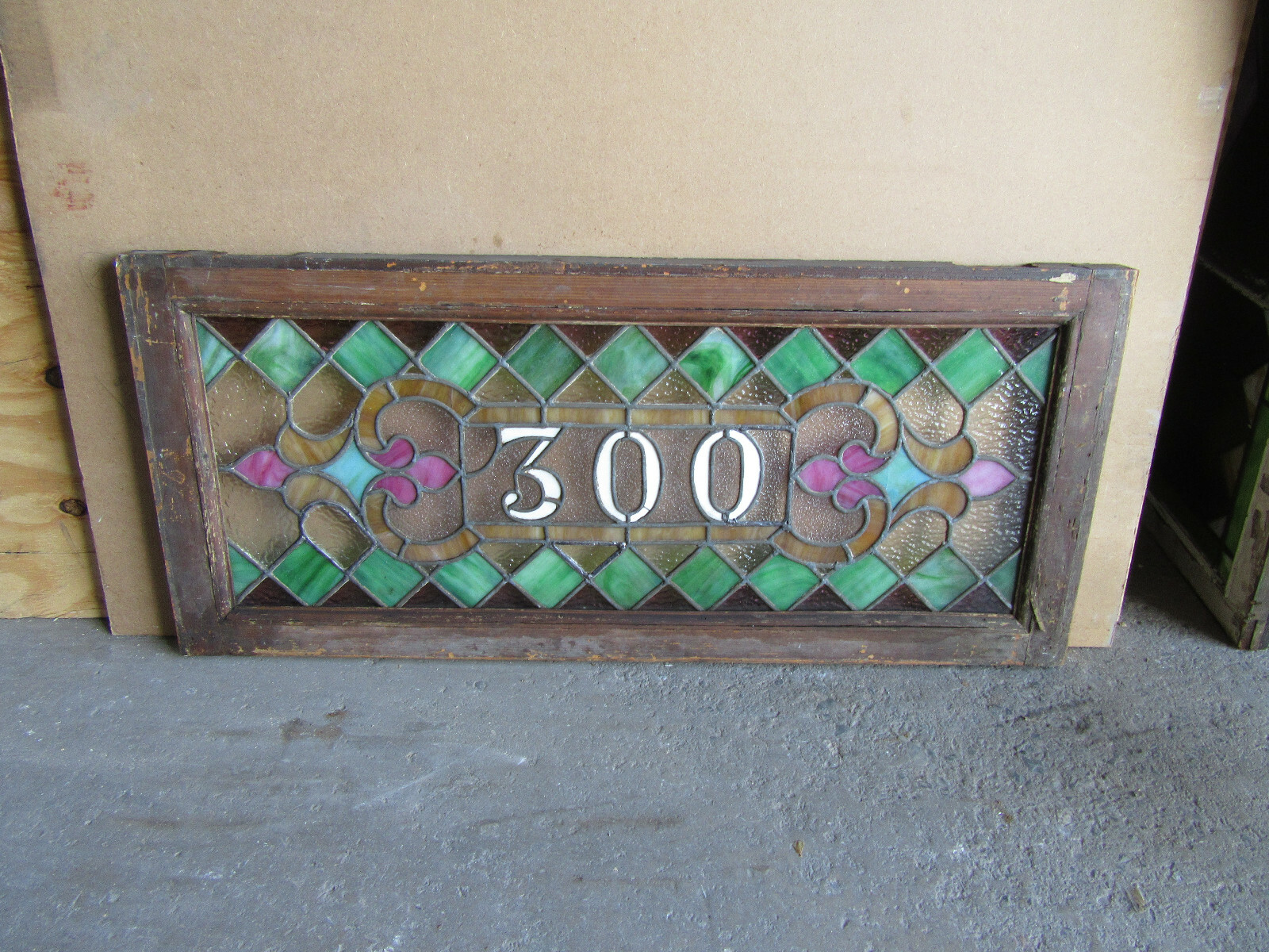 ~ ANTIQUE STAINED GLASS TRANSOM WINDOW ~ 42 x 19 ~ ADDRESS 300 ...