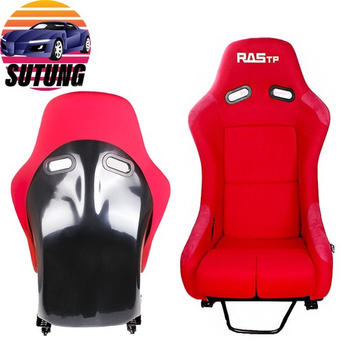 Pair of Fixed Back Bucket Racing Seat FRP Fiberglass Red+Slider Rail ...
