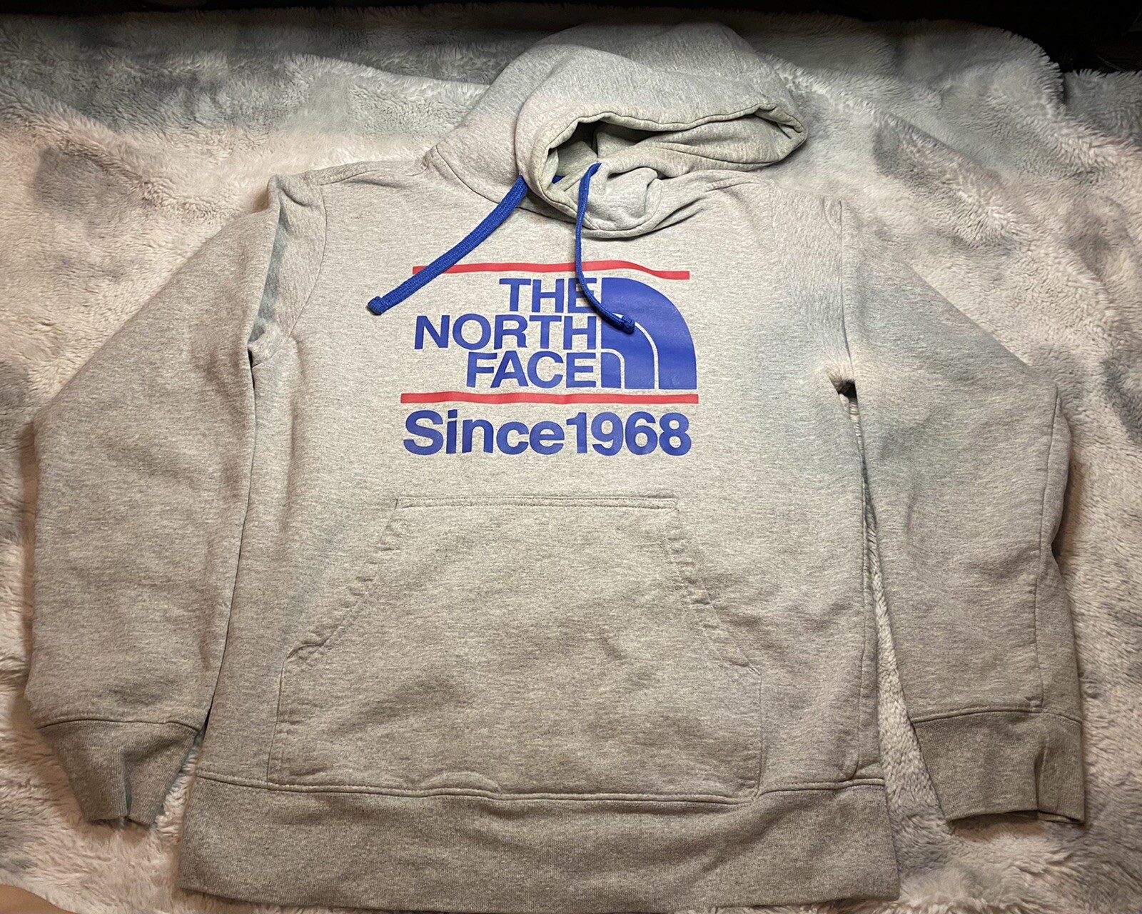 The North Face since 1968 Red Blue Logo Gray Pullover… - Gem