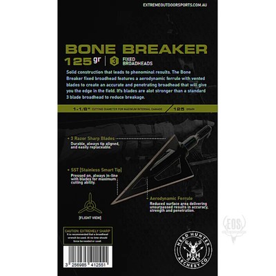 HEADHUNTER ARCHERY BROADHEADS - BONE BREAKER SOLID 3 BLADE 125GR (6PK ...
