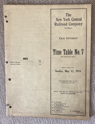 New York Central Railroad 5/12/18 Employee Timetable:Erie Division | eBay