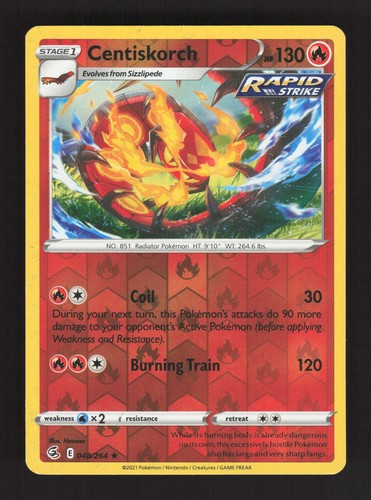 2021 Pokemon Card Centiskorch Reverse Holo Rare #048/264 Fusion Strike ...