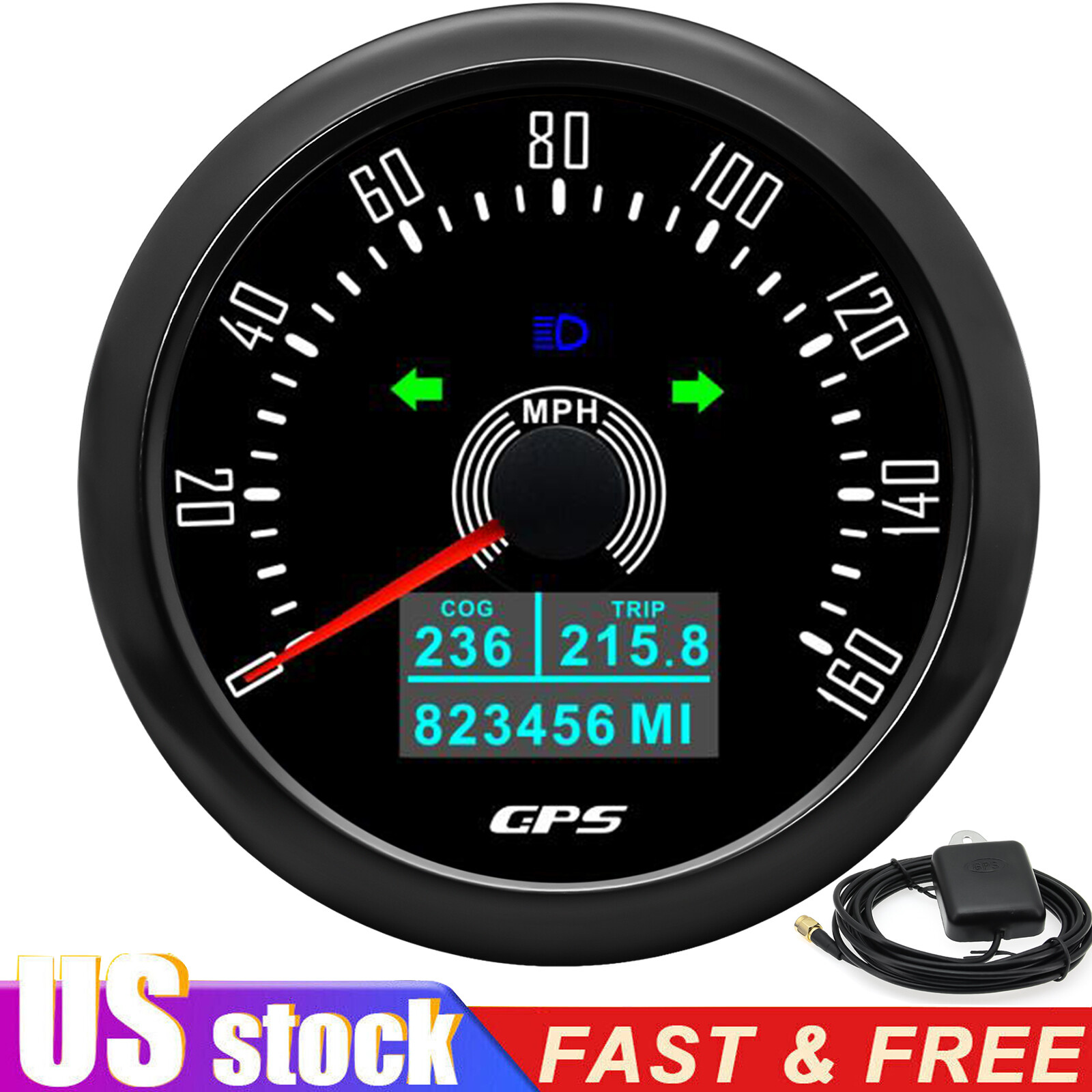 85MM Black GPS Speedometer Gauge 160MPH Waterproof for Marine Boat Car ...