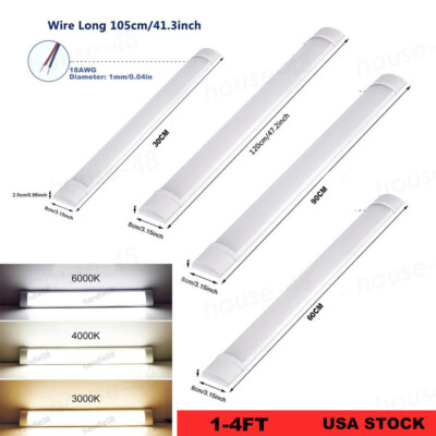 1FT 2FT 3FT 4FT LED Linear Batten Tube Light Bar Wall/Ceiling Mount ...