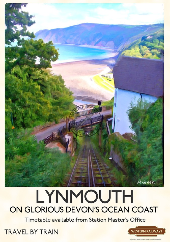 VINTAGE Railway POSTER Lynton Lynmouth Vernicular Railway DEVON ART ...