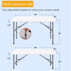 4FT Height Adjustable Folding Table White Portable Durable Indoor ...