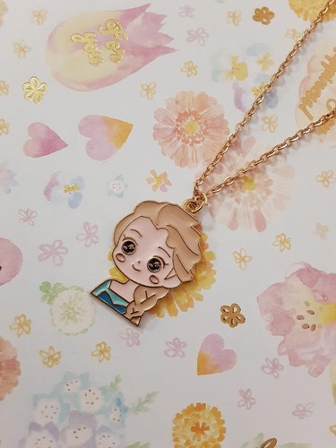 Elsa Frozen cute Disney princess charm golden chain necklace blue girl ...