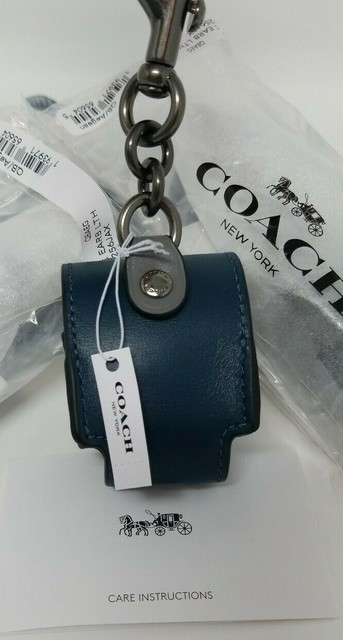 Coach 91315 AIRpod Case Earbud Bag Charm Blue Leather for sale online ...