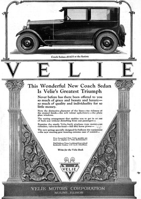 Velie Motors Corporation Moline Illinois COACH SEDAN Automobile 1924 ...