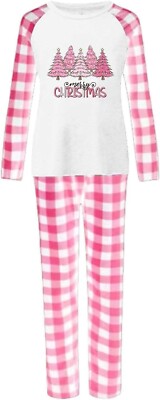Christmas Pajamas Womens Pink Plaid Pjs Long Sleeve Holiday Jammies ...