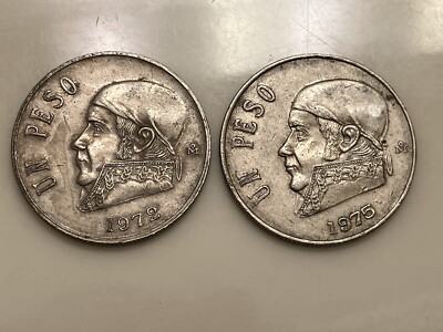 1972 & 1975 One Peso Mexico Large VG Old Antique Mexican Foreign World ...