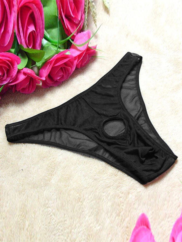 Men Lingerie Mesh Briefs Open Front Pouch Hole Sheer Tanga Underwear ...
