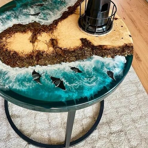 Ocean Beach Epoxy Table, Epoxy Resin Walnut Dining Table Center Table ...