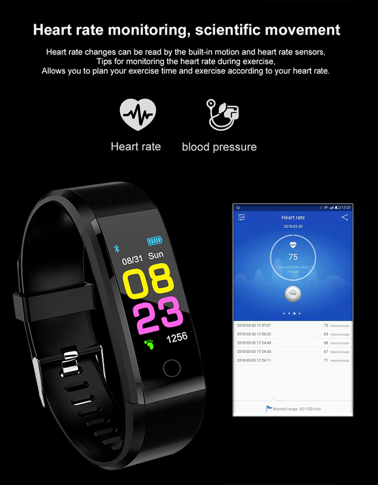Fitness Smart Watch Activity Tracker Heart Rate For Women Men Oxygen BP ...
