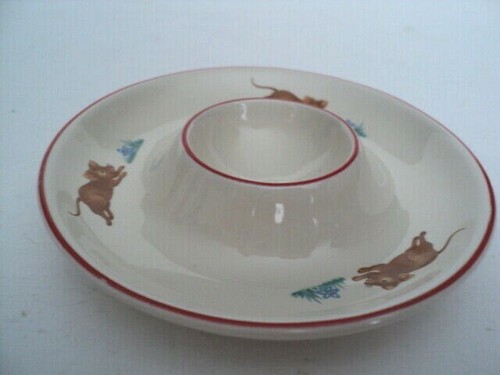 Vintage MOUSE Egg Cup red stripe ceramic flat style | eBay