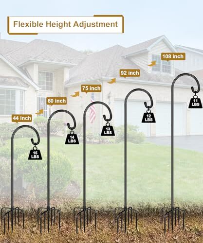 Shepherd Hook 60 Inch Tall Heavy-Duty Metal Garden Hanging Pole Stake ...