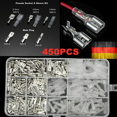 450x Crimpen Set Flachstecker Isoliert 2.8 4.8 6.3 mm Crimpverbinder ...