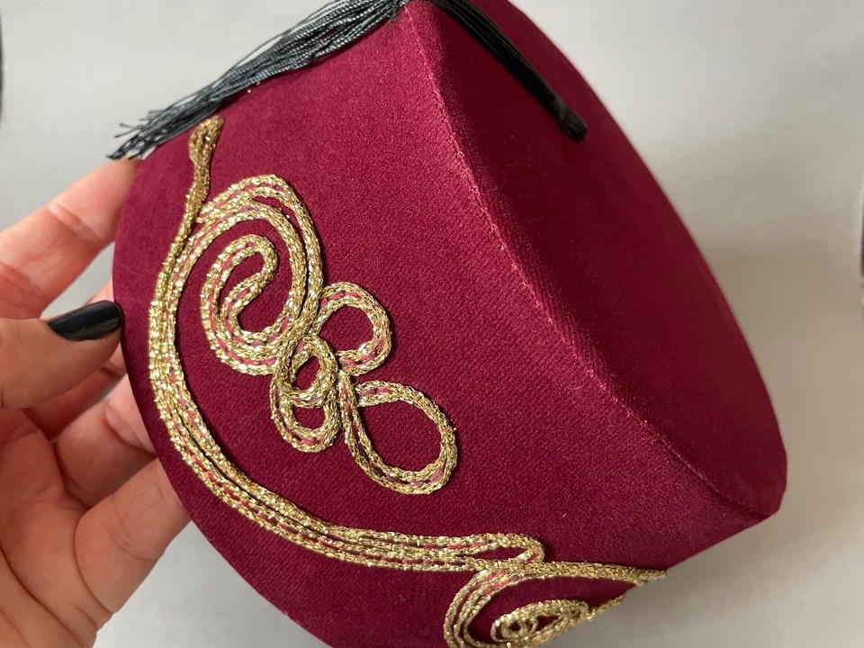 Burgundy Fez Hat, Genuine & Authentic Turkish Fes, Ottoman Tarboosh w ...