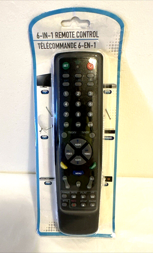 Universal 6 in 1 Remote Control Black TV SAT DVD VCR CD Player AUX ...