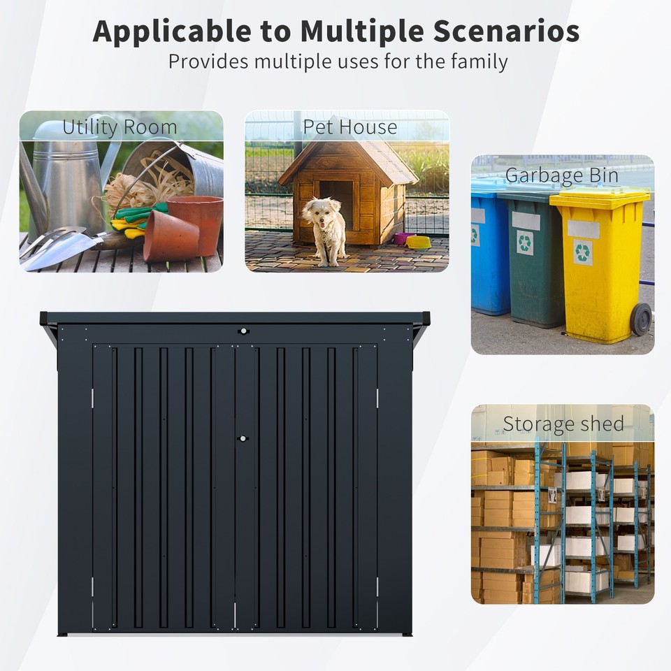 Outdoor Metal Garbage Bin Shed 2 Trash Cans with Sloped Roof Lockable ...