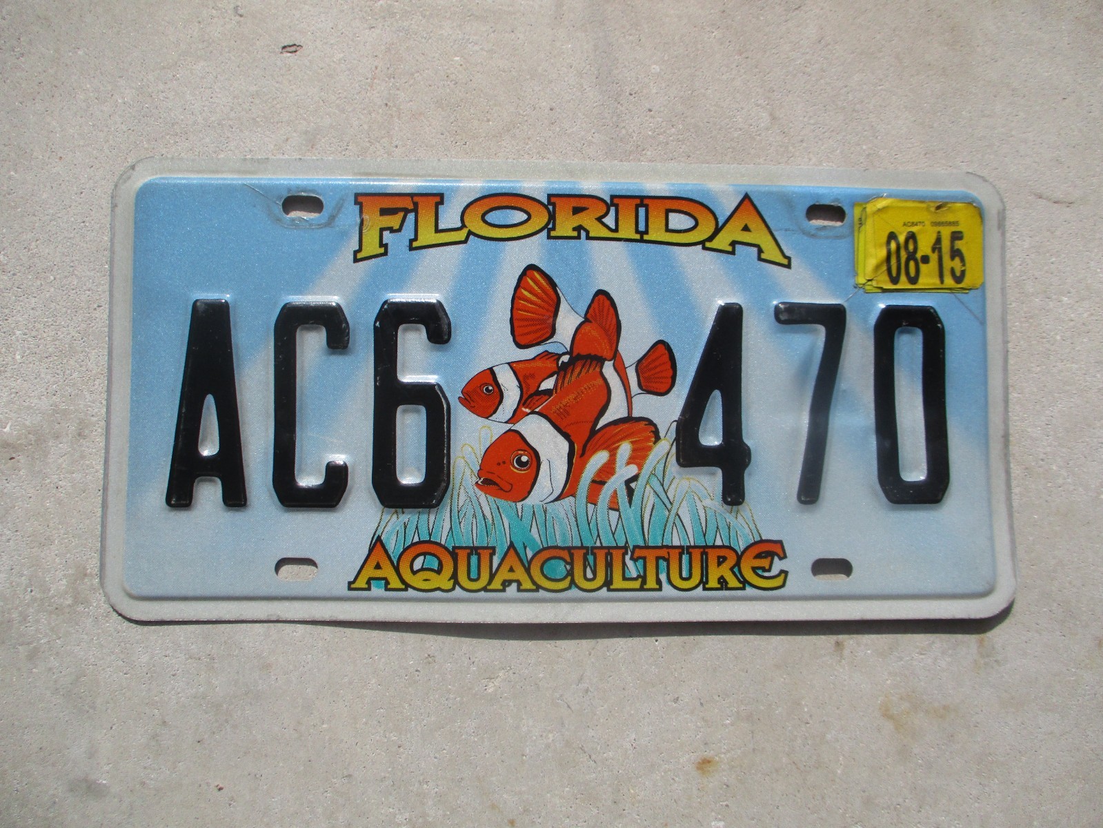 Florida AQUACULTURE Clown Fish license plate # AC6 470 | eBay