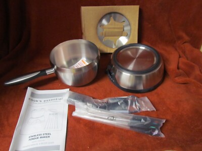 Cook's Essentials 2QT Stainless Steel Fondue Maker w/Lid & Forks ...