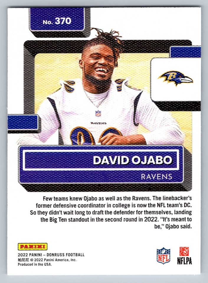 2022 Donruss #370 David Ojabo Canvas Rated Rookie RC Ravens | eBay