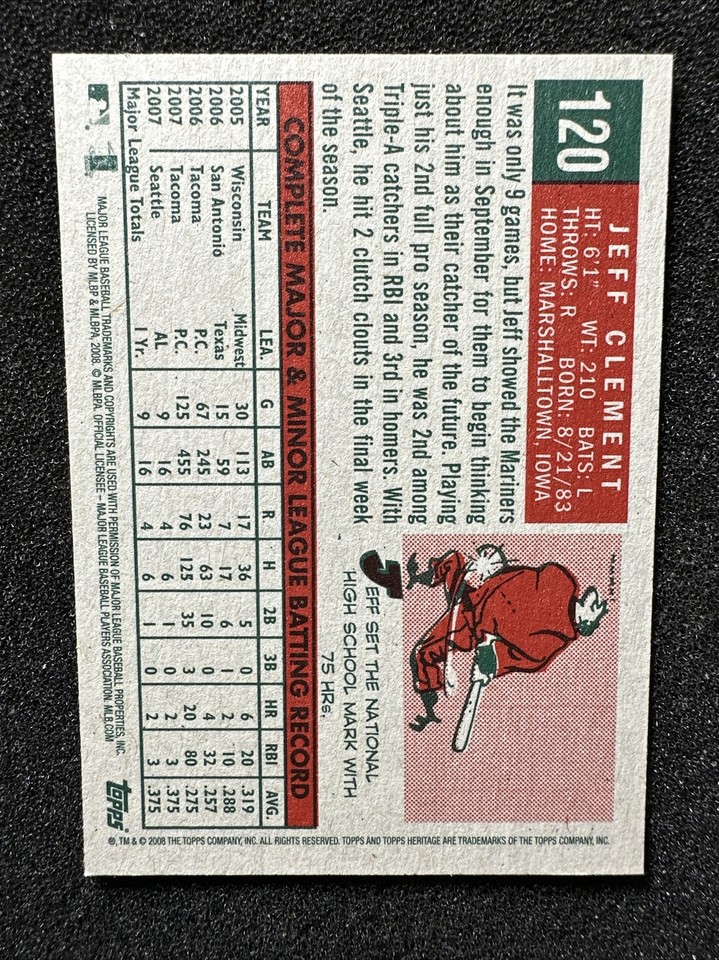 JEFF CLEMENT #120 2008 Topps Heritage RC Rookie Card Seattle Mariners ...