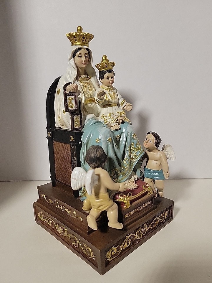 Catholic Regina Decor Carmeli holding Child w/ Angels 7.5" Religious ...