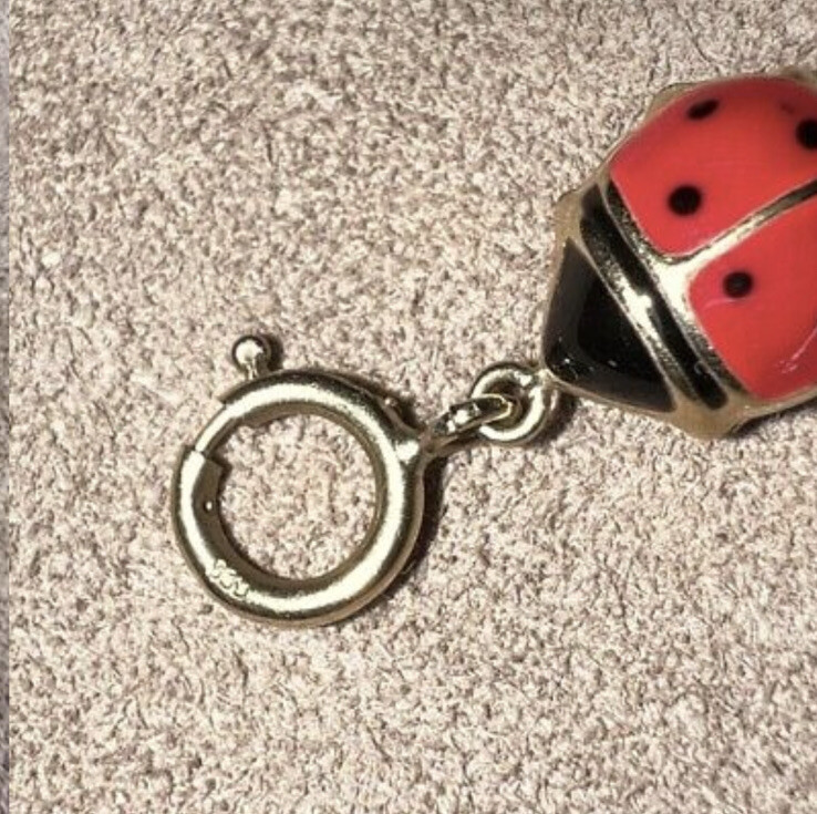 14K Solid Yellow Gold Enamel Ladybug Pendant/Charm Red Black -Super ...