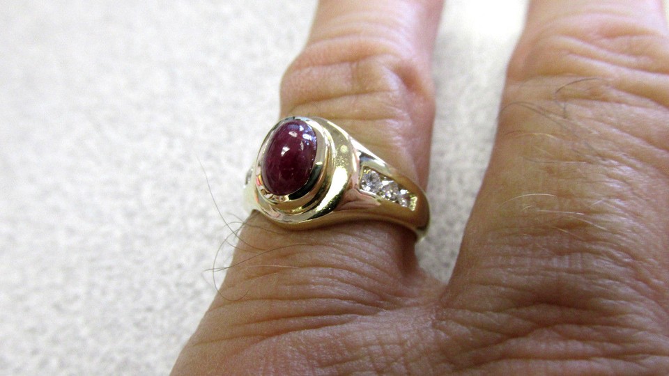 Beautiful Cabochon Cut Ruby with Diamonds Ring 14k Gold Size 6-1/2 Make ...