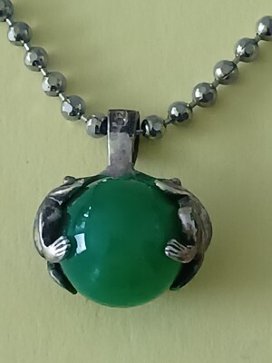 925 Sterling Silver Two Frogs On Malachite Moving Sphere Pendant ...