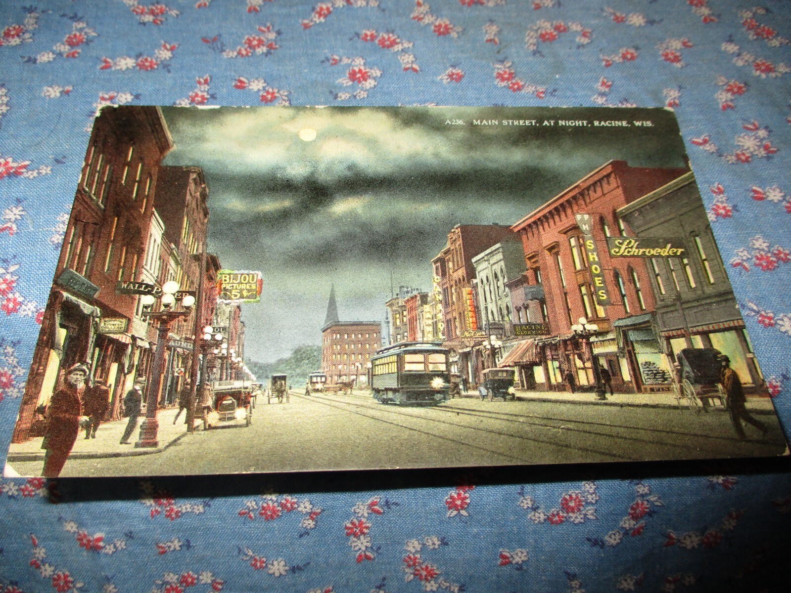 (1032) Old Postcard Main Street at Night Racine Wis | eBay