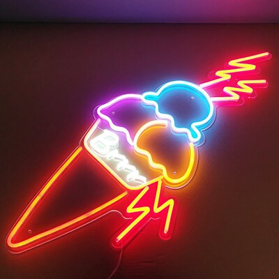 Vivid LED Ice Cream 24"-32" Neon Sign Lamp Light Flex Bedroom Bright ...