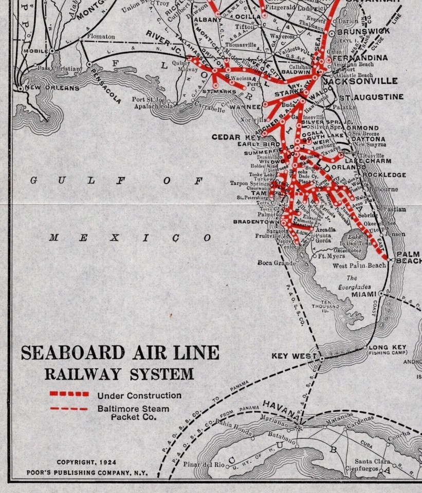 1924 Antique Seaboard Airline Railway Map Seaboard Air Line Railroad ...