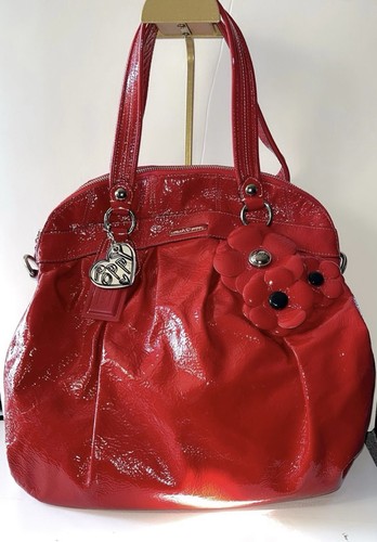 COACH Large Poppy Red Patent Leather w/ Flower Accent Purse Hobo 2011 ...