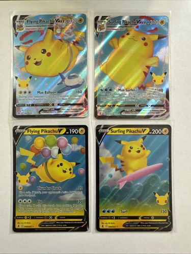 Surfing Pikachu & Flying Pikachu V & Vmax 4 Card Set Pokemon TCG ...