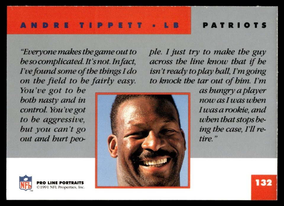 1991 Pro Line Portraits #132 Andre Tippett New England Patriots | eBay