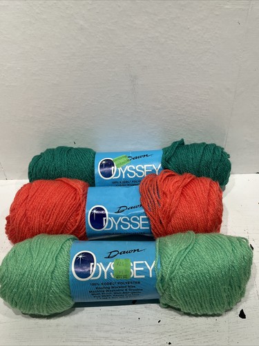 lot of 3 Dawn Odyssey 100% Kodel Polyester Yarn coral and green Skein ...