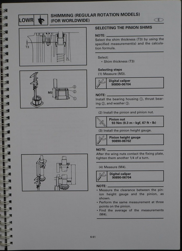 YAMAHA OUTBOARD ENGINES WORKSHOP SERVICE MANUAL -LOWER UNIT, WATER PUMP ...