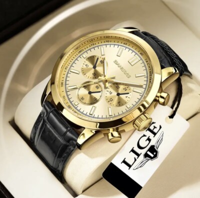 LIGE BANGWEI Herren Armbanduhr Business Herrenuhr Gehäuse Gold Armband Schwarz | eBay.de