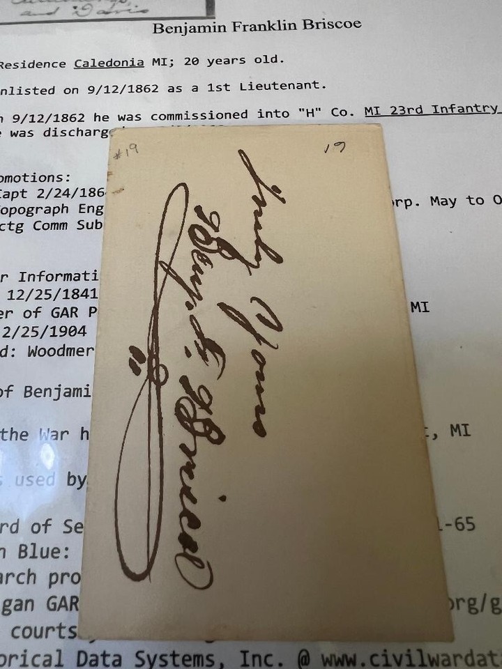 Civil War CDV Capt. Benjamin F Briscoe 23rd Michigan Vols | eBay