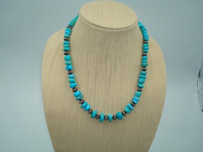 Shube sterling silver turquoise nugget ribbed beaded necklace. | eBay