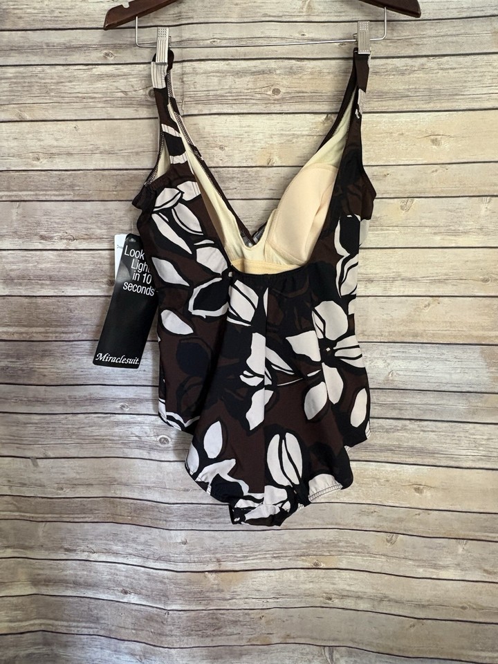 Miraclesuit Brown Floral Slimming Swimsuit Sz 16 One piece New With ...