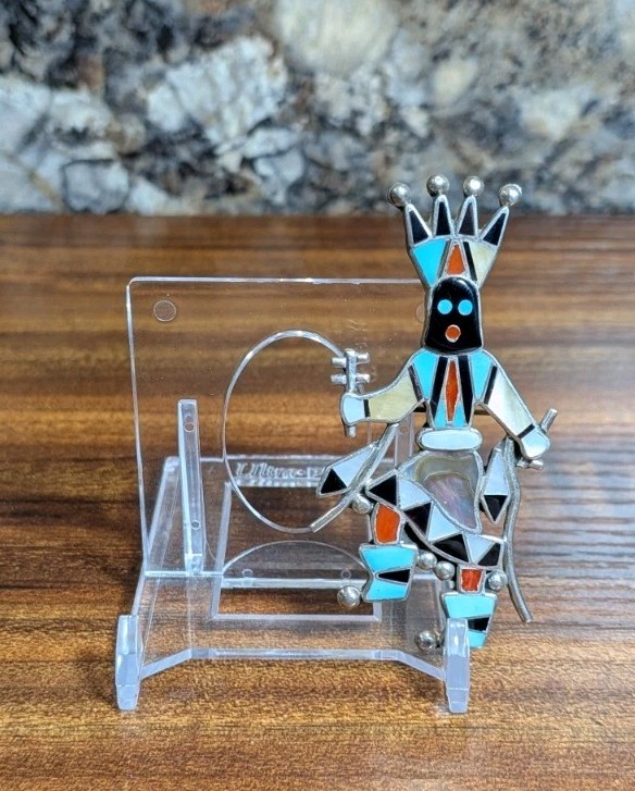 Zuni MOP / Enamel Inlay Sterling Apache Crown Dancer L. Laiwakete ...