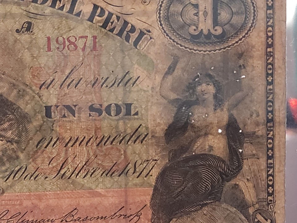 Peru 1877 1 SOL 1877 BANCO NACIONAL DEL PERU PICK # S321 Pin Holes | eBay