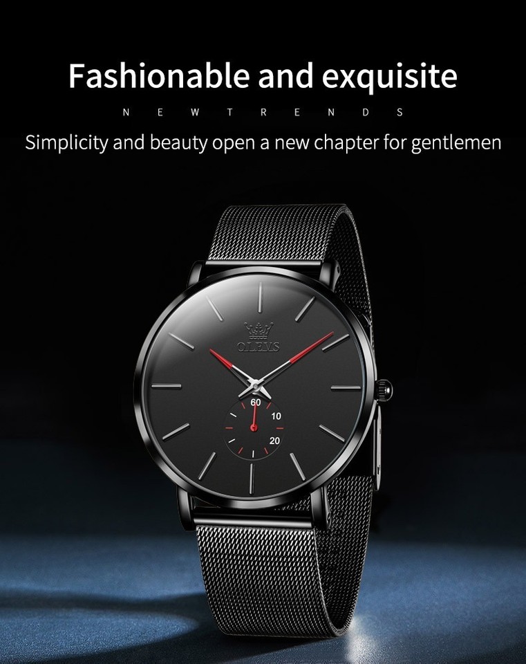 OLEVS Quartz Men's Watch Ultra-thin Case, Waterproof, Mesh Steel ...