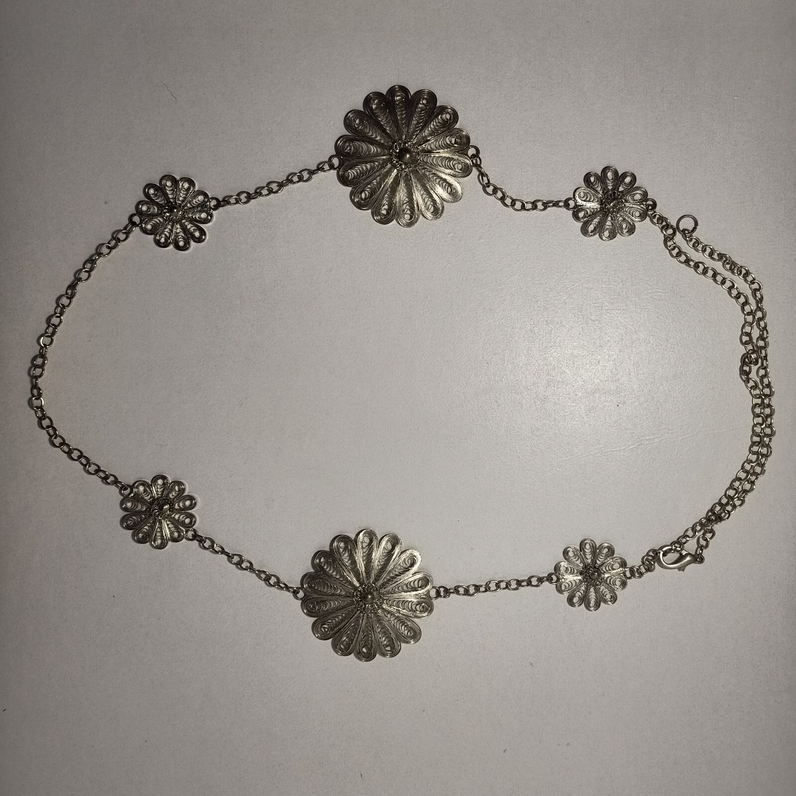 1960s 70s Filigree Flower Chain Belt Adjustable Stain… - Gem